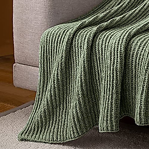 Aormenzy Sage Green Chenille Throw Blanket for Couch, Sage Knit Blanket Soft & Cozy Decorative Throw Blanket for Sofa Bed Chair