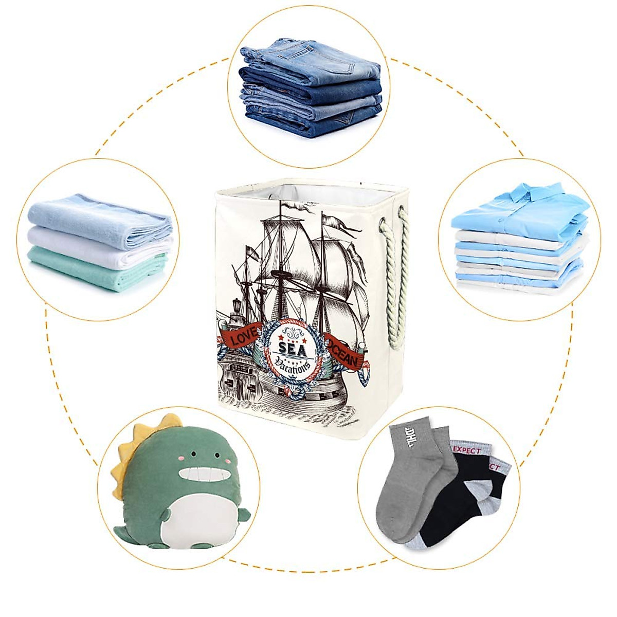 Boat Sailing Adventure Storage Basket Bin Chest Organizer for Organizing Toy Storage,Baby Kids Toys,Dog Toys,Baby Clothing,Children Books,Gift Baskets