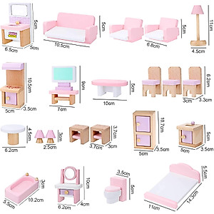 Sumind 30 Pcs Wooden Dollhouse Furniture Dollhouse Family Set of 8 Mini People Figures Dollhouse Accessories for Miniature Imaginative Play Toy