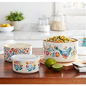 The Pioneer Woman Mazie 6-Piece Round Ceramic Nesting Bowl Set with Build-In Steam Release,15.5 ounce