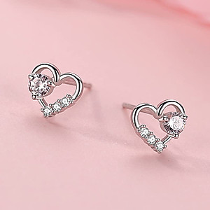 925 Sterling Silver Stud Earrings: CZ Simulated Diamond Earring Handmade Fashion Stackable Ear Rings for Women Teen Girls ED2708