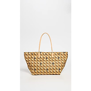 Tory Burch Women's Canvas Basketweave Tote, Tan Basketweave, One Size