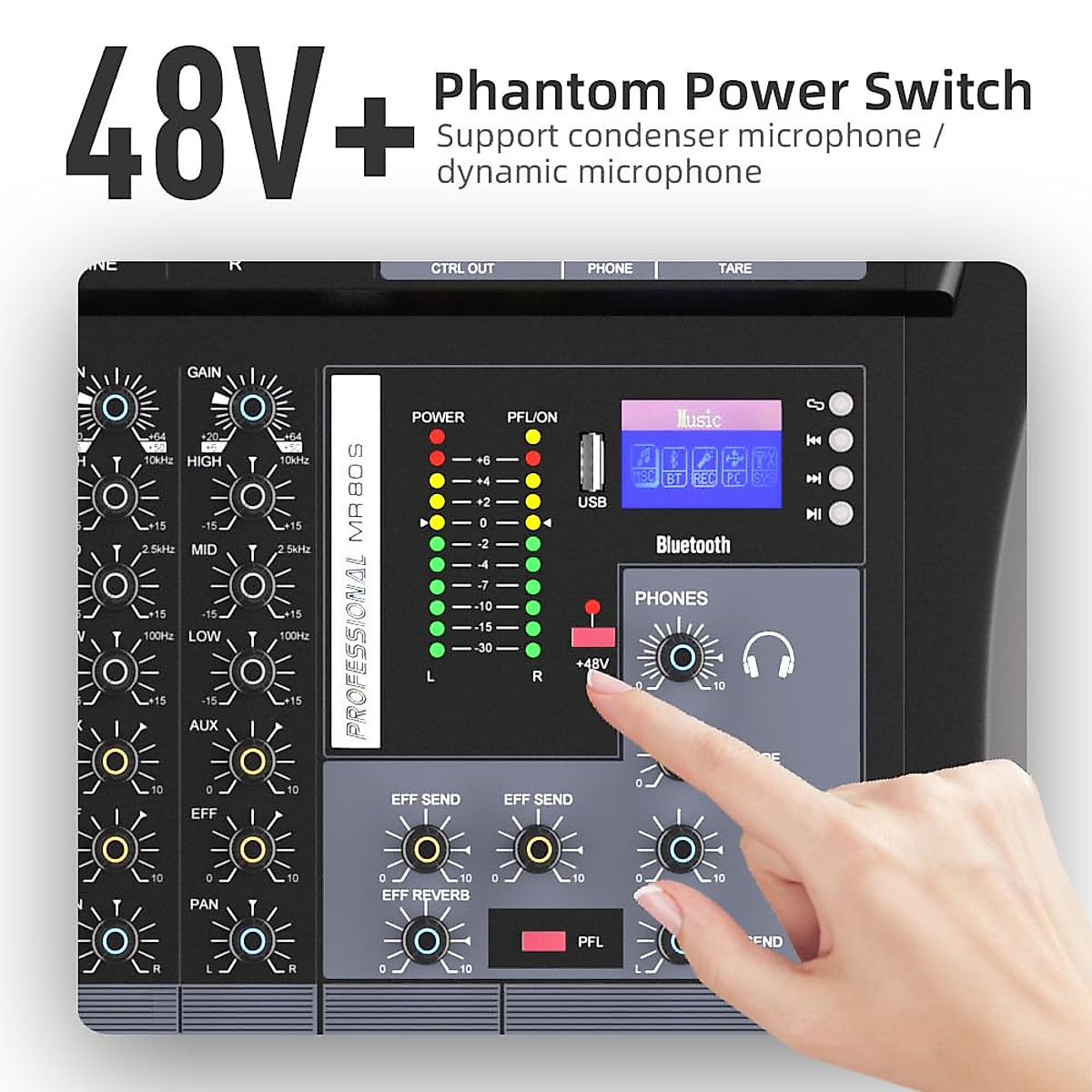Audio Interface Mixer G-MARK MR80S USB Bluetooth Mixing Console 8 Channel 48V Phantom Power Sound Board Music Reverb For PC Stage Studio DJ Sound Controller Analog Mixer