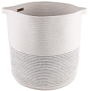 GooBloo Large Cotton Rope Woven Storage Basket - 18” x 16” Tall Decorative Cotton Rope Basket for Living Room, Toys or Blankets - Wicker Baskets with Handles - Cute Baby Laundry Hamper