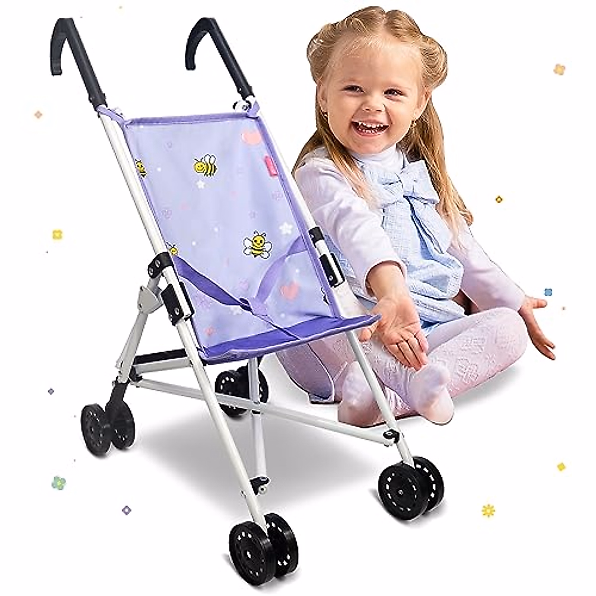 Anivia Baby Doll Collection Doll Stroller Heart Design Gifts for Toddlers and Girls Foldable Doll Stroller