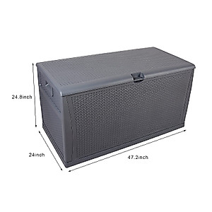 HomVent 120 Gallon Resin Rattan Deck Box, Waterproof Storage Deck Box, Outdoor Storage Container Rattan Style Storage Box for Patio Gardening Tools, Cushions, Pool Accessory, Pillows (Grey)
