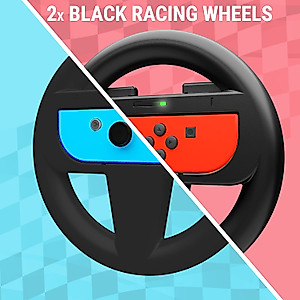 Orzly Steering Wheels for Nintendo Switch & OLED Console JoyCons, Racing Wheels for Mario Kart 8 Deluxe [Mariokart Switch Steering Wheel Joycon Controller Attachment Accessories]-Twin Pack [2X Black]