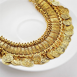 LUREME Vintage Engraved Coin Bib Statement Necklace Clavicle Necklace (01003295) (Antique Gold)