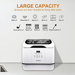 Portable Dishwasher Countertop, Compact Dishwasher with 6.5L Water Consumption, 7 Washing Programs, 360° Dual Spray, Anti-Leakage & Air-Dry Function, Mini Dishwasher for Apartments