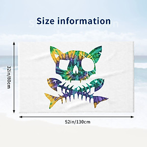 Zahika Pirate Cat Skull and Crossbone Beach Towel Absorbent Bathroom Towels Beach Towels Oversized Super ​32x52 Inch