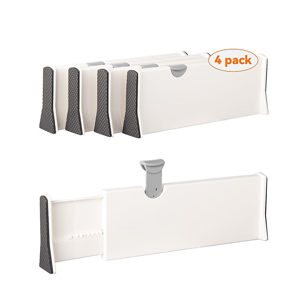 Brigii Drawer Dividers 4 Pack, Adjustable Separators 4" High Expandable from 11-17", for Bedroom, Closet, Kitchen Storage