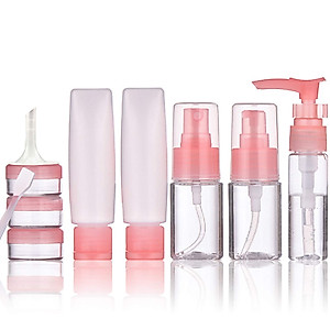 MEACOLIA Travel Size Toiletries Containers 10 Pack Travel Bottles Set Cosmetic Makeup Liquids Travel Container TSA Approved Leak Proof BPA Free Refillable Plastic Clear Empty Pink
