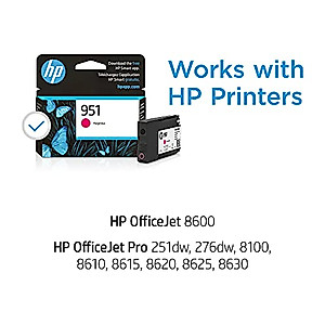 HP 951 Magenta Ink Cartridge | Works with HP OfficeJet 8600, HP OfficeJet Pro 251dw, 276dw, 8100, 8610, 8620, 8630 Series | Eligible for Instant Ink | CN051AN