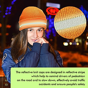 Reflective Knit Hat Safety Beanies Adult High Visibility Beanie Neon Winter Knit Caps with Reflective Stripe (Black, Orange, Fluorescent Yellow)