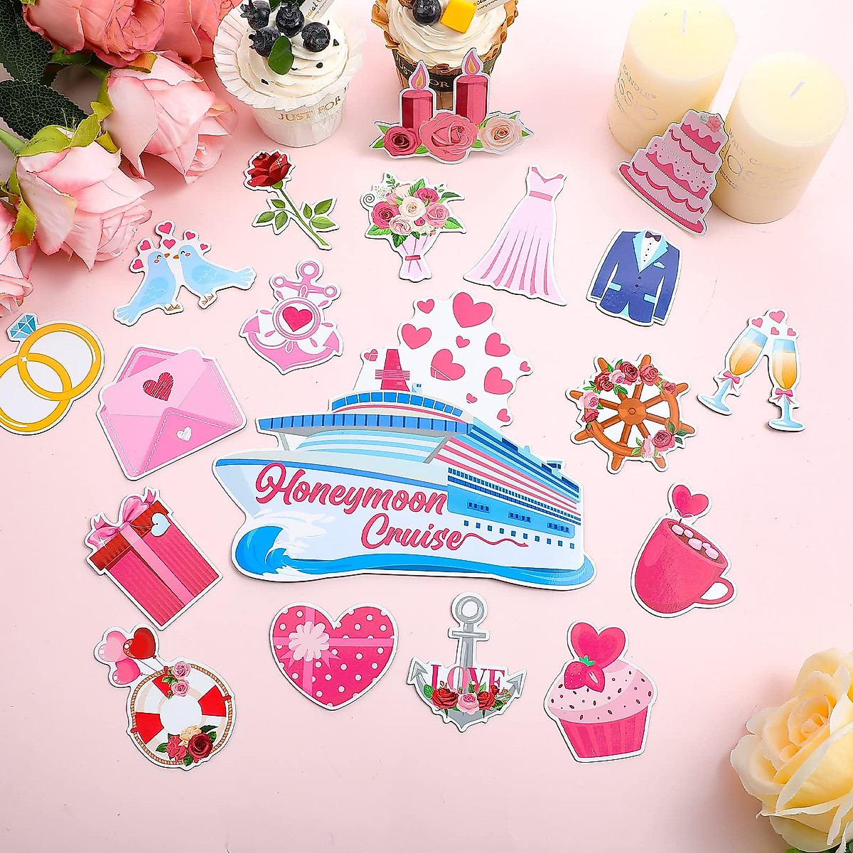 Oudain 19 Pcs Honeymoon Cruise Door Decorations Wedding Cruise Door Magnets Honeymoon Cruise Sign Wedding Car Magnets Cruise Ship Magnets for Honeymoon Anniversary Wedding Carnival Cruise Party Decor