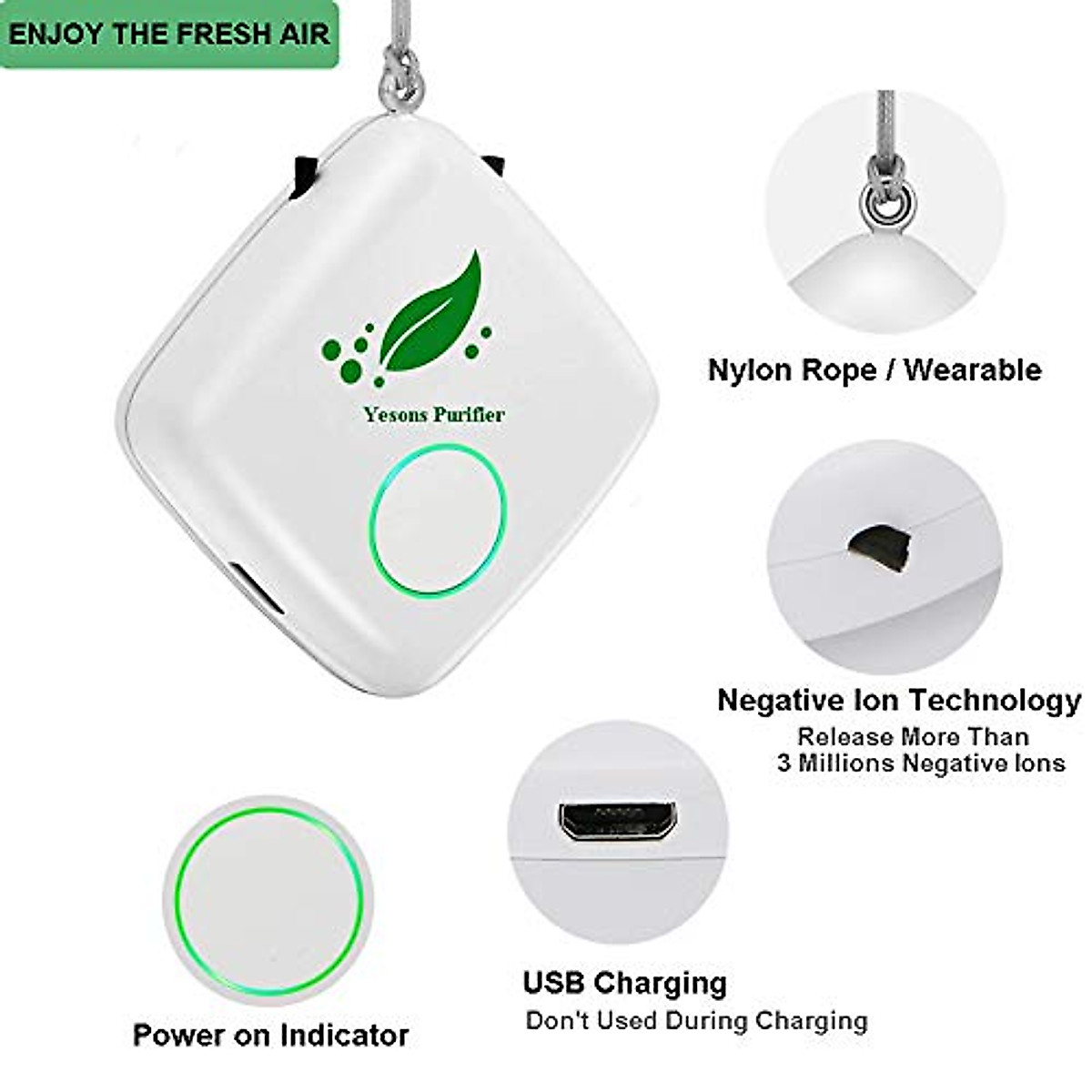 Portable Purifier Necklace,Zmenaren Mini Purifier, Suitable for Home and Office use