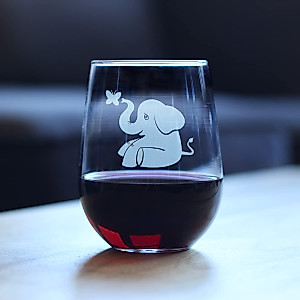 Cute Elephant Stemless Wine Glass - Animal Themed Gifts - Fun Decor with Elephants for Women and Men - Large 17 Oz Glasses