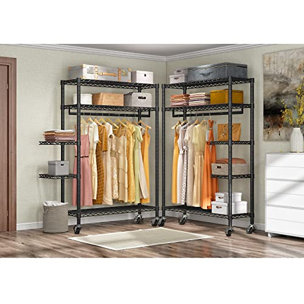 VIPEK V11S Heavy Duty Clothes Racks Wire Clothing Rack With Wheels, Rolling Garment Rack for Hanging Clothes, Portable Closet Freestanding Metal Wardrobe Racks for Storage, Max Load 452lbs, Black