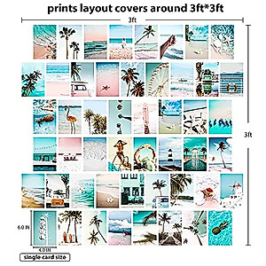 Teal Wall Collage Kit Aesthetic Pictures 50Pcs 4x6 Inch Summer Beach Collage Print Kit Vocation Posters for Room Decor Bule Photo Collage Kit for Wall Aesthetic Holiday Room Decor for Teen Girls