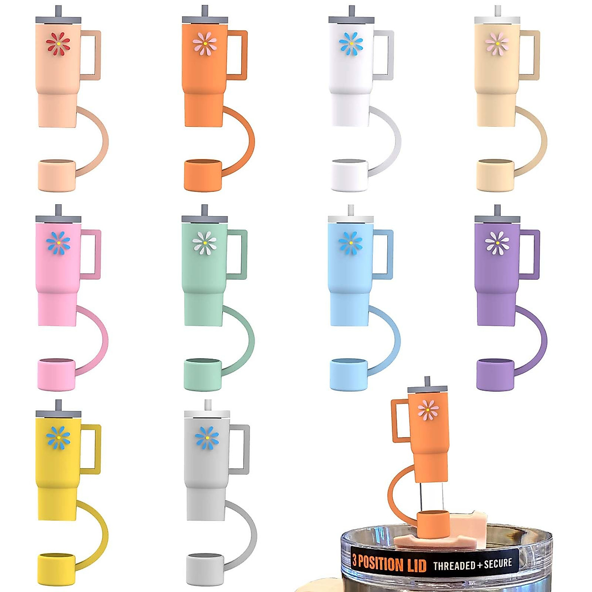 AIERSA 10Pcs Straw Cover Cap for Stanley Cup, Silicone Straw Topper Compatible with Stanley 30&40 Oz Tumbler with Handle