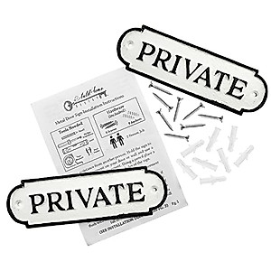 AuldHome Cast Iron Private Signs (2-Pack); Rustic Style Restricted Area Door Plaques
