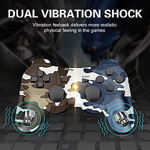 PS3 Controller Wireless 2 Pack, Upgraded Joystick Controller for PS3 with Double Shock, Motion Control (Camo Brown and Camo Blue)
