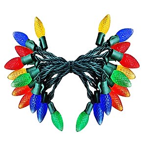 Multicolor C7 Christmas Lights Led Commercial Grade Outdoor Holiday String Lights Strawberry,6" Spacing 25LED,Green Wire 13Ft Heavy-Duty Plug in Decorative Festive Party Stranger Things Lights