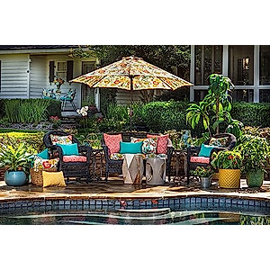 Pillow Perfect Bright Floral Outdoor Wicker Patio Sofa Setee Swing Cushion, Tufted, Weather, and Fade Resistant, Round Corner - 19" x 44", Ivory Alastriste, 1 Count