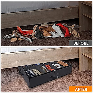 ORLANG Under Bed Shoe Storage Set of 2, Shoe Organizer Under Bed Fits 24 Pairs,Underbed Shoe Storage with Clear Window and 2 Sturdy Handles and Sturdy Zipper,breathable Materials (Grey)