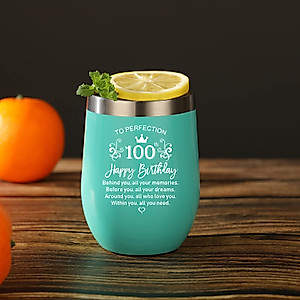 100th Birthday Gifts for Women, Happy 100th Birthday Decorations for Her, Funny 100 Year Old Birthday Gift Ideas for Woman, Mom, Sister, Grandma, Friends - 12oz Stainless Steel Insulated Wine Tumbler