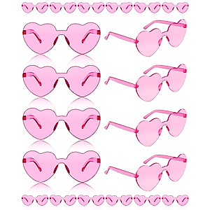 Frienda 20 Pairs Heart Shaped Sunglasses Rimless Candy Color Glasses for Women Men Party Favor(Pink)