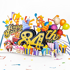 iGifts And Cards Happy 84th Blue Birthday 3D Pop Up Greeting Card – Awesome 84 Birthday Card For Man, Woman, Happy Eighty Four Birthday Gift For Dad, Mom, Husband, Wife Present, 5" X 7"