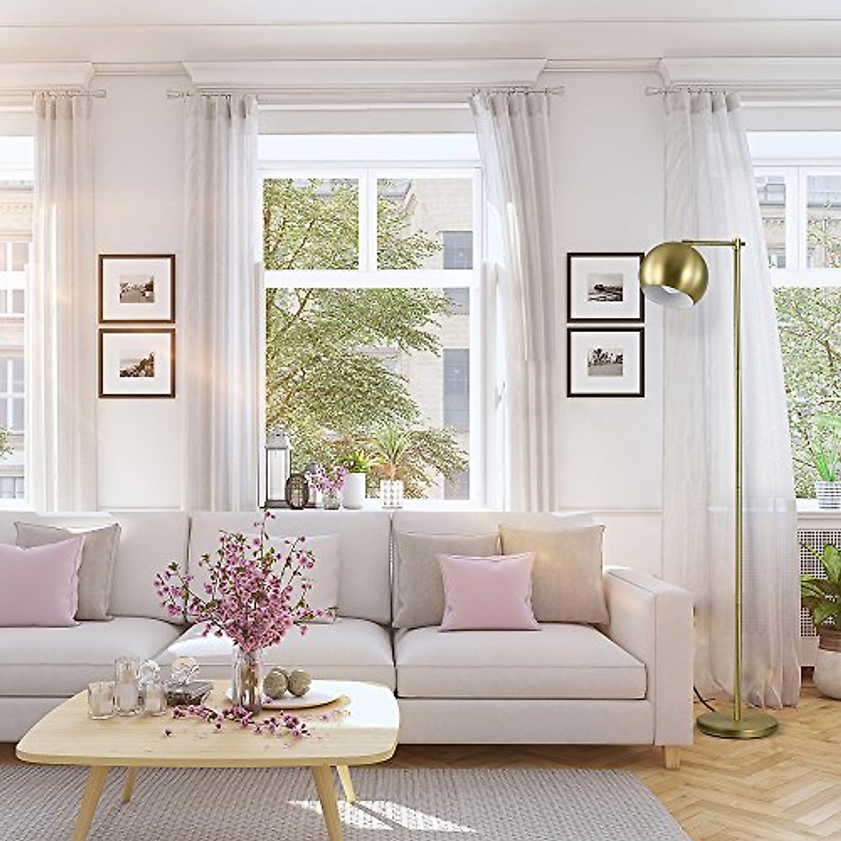 Globe Electric 12915 60" Floor Lamp, Gold, Satin Finish, in-Line On-Off Switch, Floor Lamp for Living Room, Floor Lamp for Bedroom, Home Improvement, Reading Lamp, Home Office Accessories, Floor Lamp