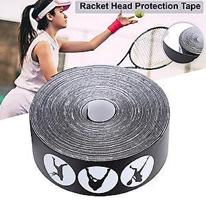 CUTULAMO Racket Head Protection Tape,PU Material Tennis Racquet Head Guard,Non Slip Tennis Racket Tape,Lightweight Racket Head Protector,Racket Protection Tape for Tennis Racket 5m/16.4ft (Black)