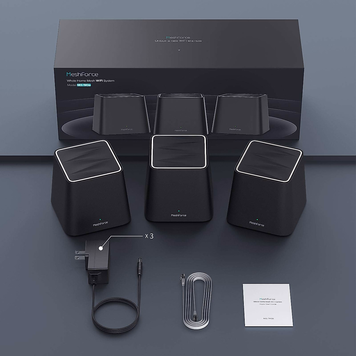 Meshforce M3s Mesh WiFi System (Midnight Black), Mesh Router for Wireless Internet Coverage, Replaces WiFi Router and Extender, Covers 6+ Bedrooms and 60+ Devices (3-Pack) (3-Pack)