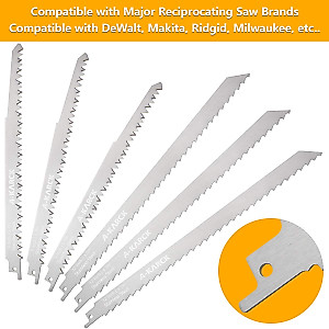 A-KARCK Food Reciprocating Saw Blades for Frozen Meat 6 Pack, Unpainted Stainless Steel Saw Blades for Food Cutting Included 9" and 12"