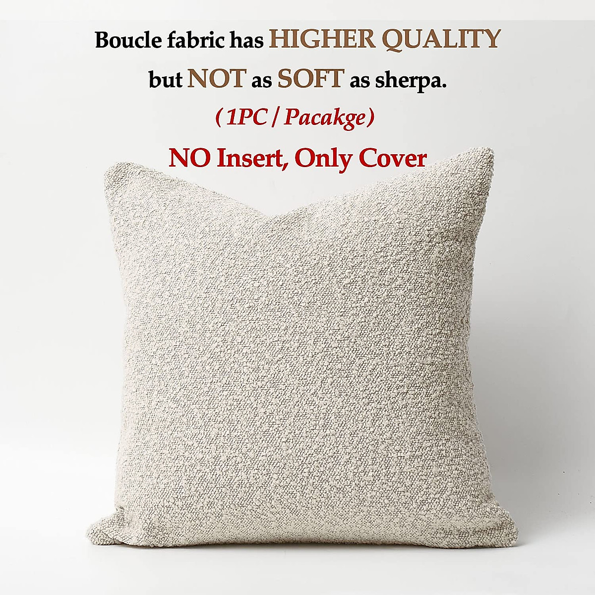 DOMVITUS Luxury Decorative Throw Pillow Cover 18 x 18 Inch Textured Boucle Square Sofa Couch Pillow for Living Room Woven Accent Cushion Case, 1PC, Buttery Cream