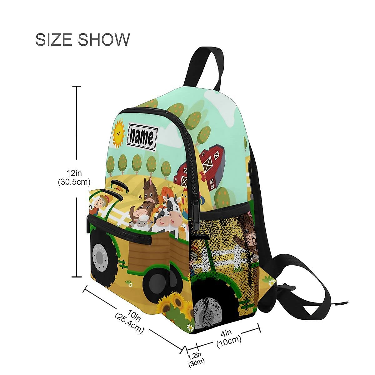 Glaphy Custom Kid's Name Backpack, Farm Animals Cow Horse Cartoon Toddler Backpack for Daycare Travel, Personalized Name Preschool Bookbags for Boys Girls