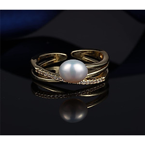 COISE Gold Pearl Rings, Adjustable Rings for Women Girls, AAA+ CZ Stacking Open Rings