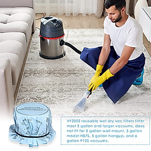 Tegeme 10 Pieces Wet Dry Vac Filter Vf2002 Dry Disc Vacuum Filters Compatible with Shop-vac Wet Dry Vacuum Cleaners with 5 Gallon and Larger, with 4 Pieces Retaining Bands, Reusable