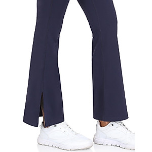 YUNOGA Women's Flare Leggings with Pockets, Crossover High Waist Buttery Soft Bootcut Yoga Pants, Split-Hem Bell Bottom Pants (L, Navy)