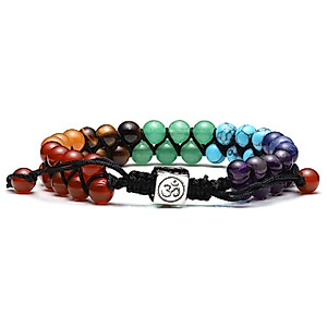 MANIFO 7 Chakra Healing Crystals Bracelet Womens Reiki Stone Rope Braided Gemstone Bracelet for Yoga Meditation Anxiety Relief (7 Chakra Crystals)