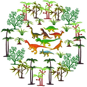 MOMOONNON 32pcs Dinosaur & Tree Toy Set, Realistic Cake Toppers, Birthday Party Decor for Boys & Girls