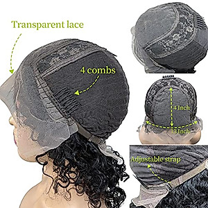 Dorosy Hair Transparent Lace Front Wigs Human Hair Wigs for Black Women 13x4 Lace Front Wigs Brazilian Wet Short Bob Curly Wigs Glueless Pre Plucked with Baby Hair(8 inch)