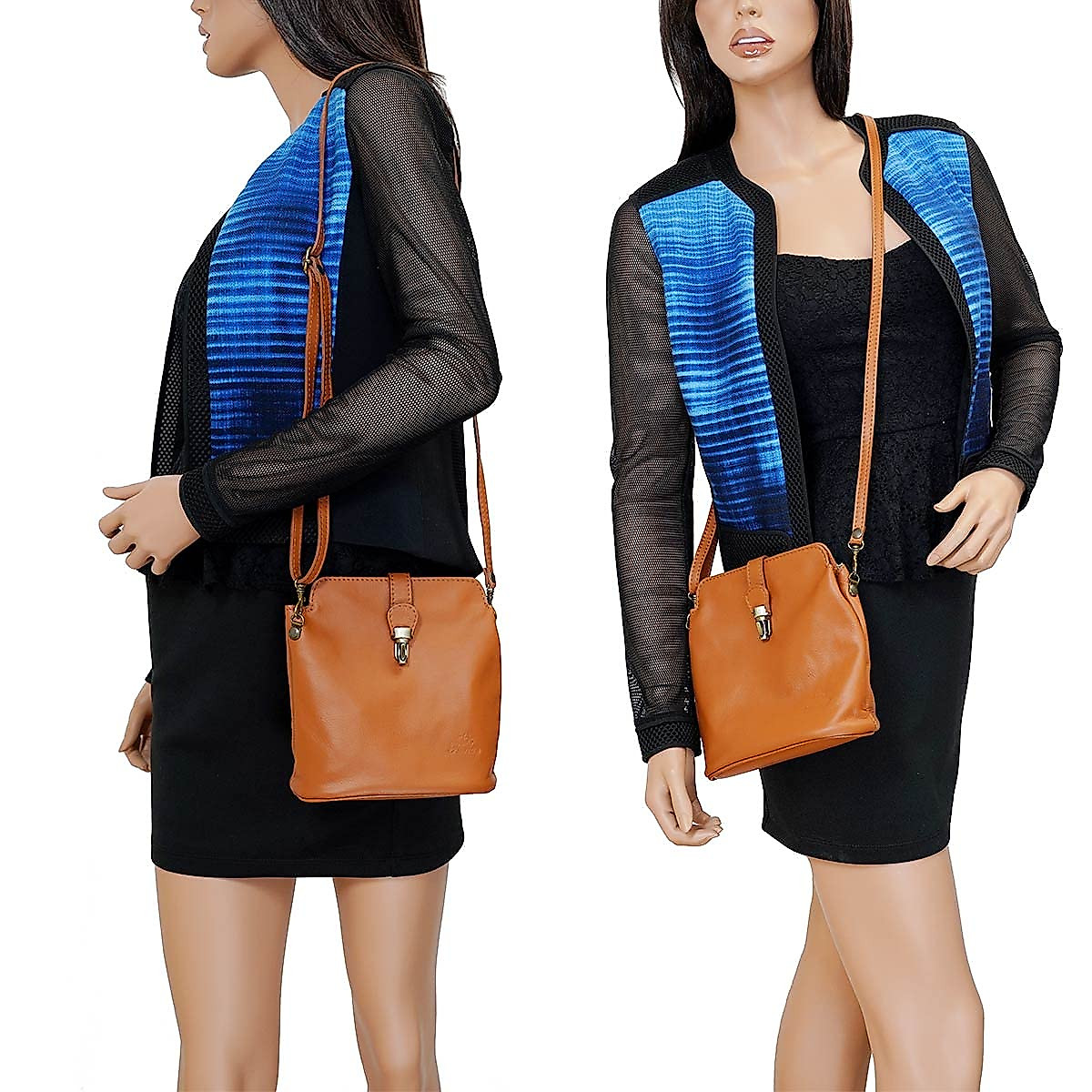 Fioretta Italian Genuine Leather Crossbody Bag Shoulder Bag Purse Snap Closure For Women - Tan Brown