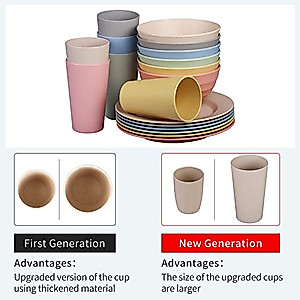 Cainfy Wheat Straw Dinnerware Set for 6, Upgraded Unbreakable Cereal Fruit Soup Rice Bowls Plates Mugs Sets for Outdoor Camping Dishwasher Microwave Safe