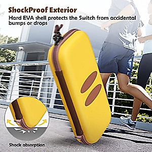 KENOBEE Carry Case for Nintendo Switch OLED Model 2021/Switch 2017, Portable Hard Shell Shockproof Cover Storage Travel Bag with 10 Game Cartridge Holder, Inner Pocket for Console & Accessorie, Yellow