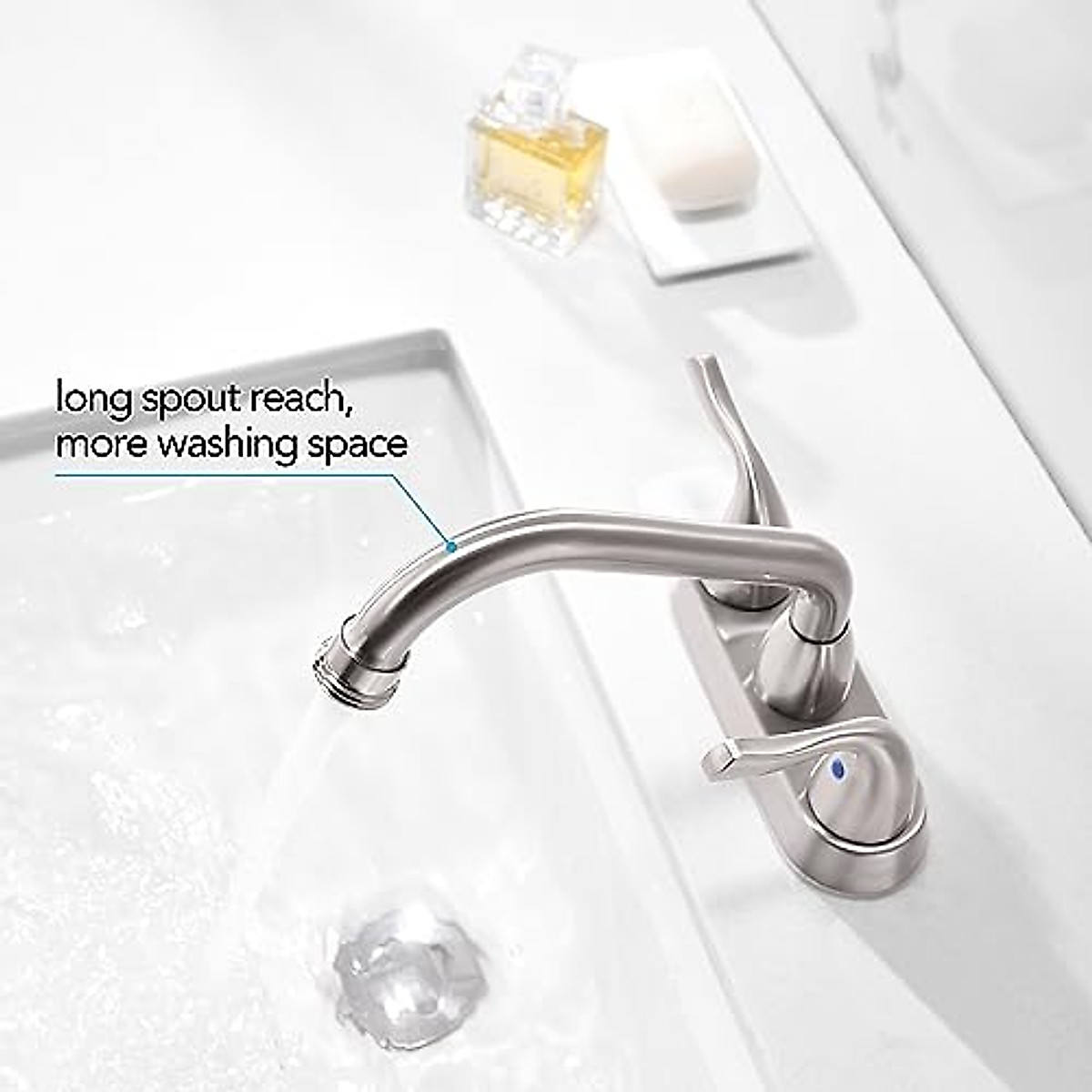 Phiestina Brushed Nickel Utility Sink/Laundry Faucet, 4 Inch Centerest 2 or 3 Hole Rotatable Swivel 360° Spout with Threaded End, with Water Supply Line, BF25-7-BN