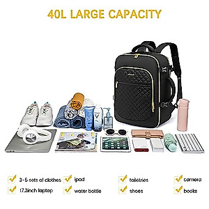 LOVEVOOK Large Travel Laptop Backpack for Women, 40L Carry On Backpack Flight Approved,Waterproof Suitcase Backpacks with 3 Packing Cubes, Daypack Business College Weekender Overnight Back Pack, Black