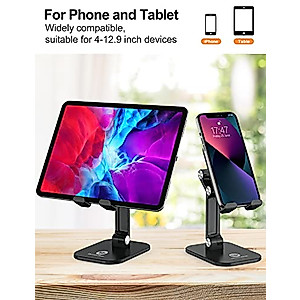 OCYCLONE Cell Phone Stand, iPad Stand, Adjustable Height and Angle Phone Stand for Desk, Foldable Phone Holder, Taller iPhone Stand Compatible for 4-11 Inch All Mobile Phone/iPad/Tablet - Black